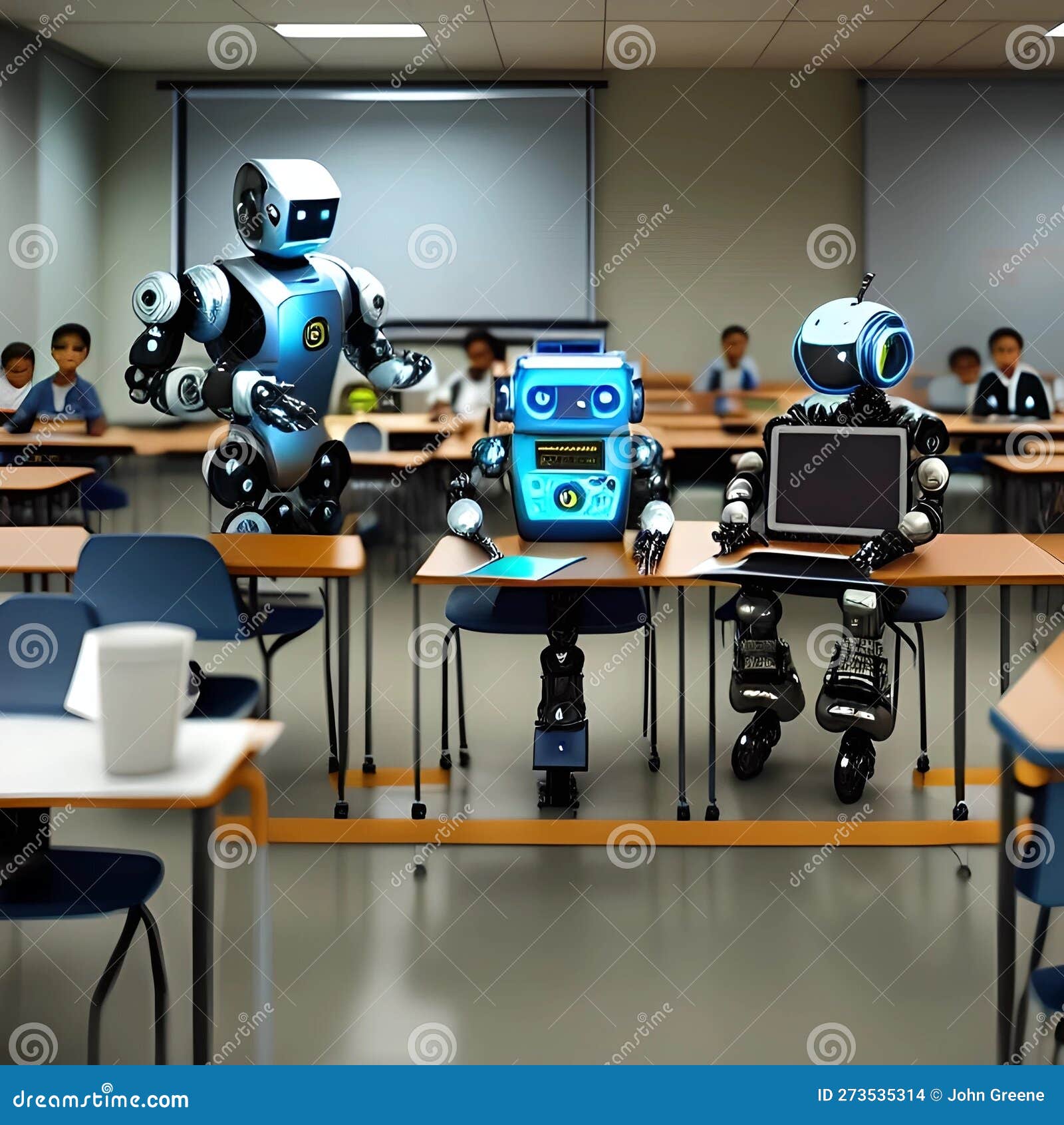 Robots in the Classroom Learning Concept, Generated by AI. Stock Illustration - Illustration of ...
