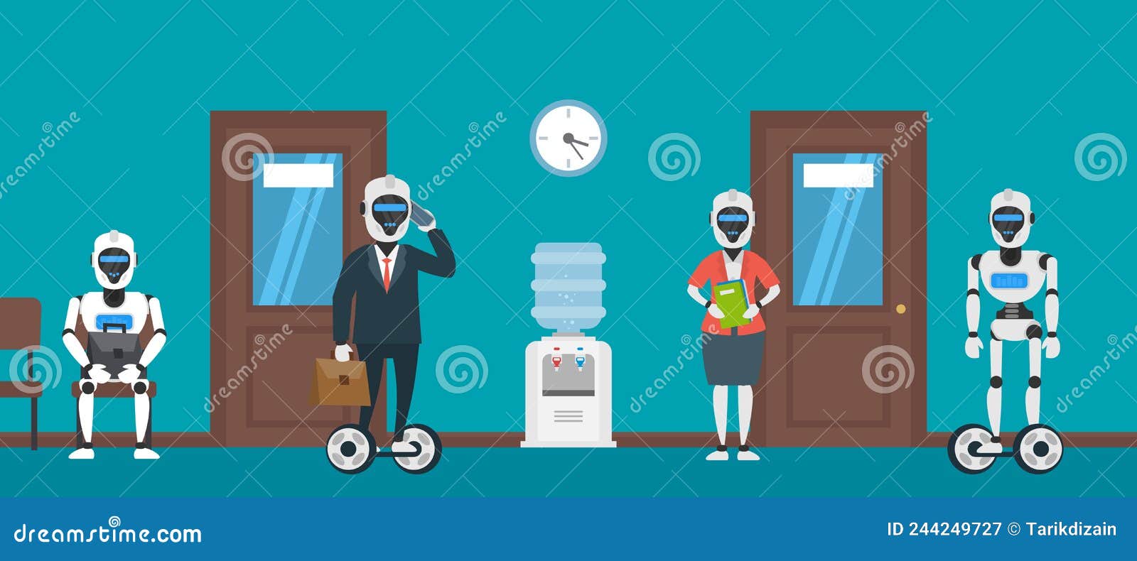 Robots Androides Trabajando En La Oficina Ilustración del Vector ...