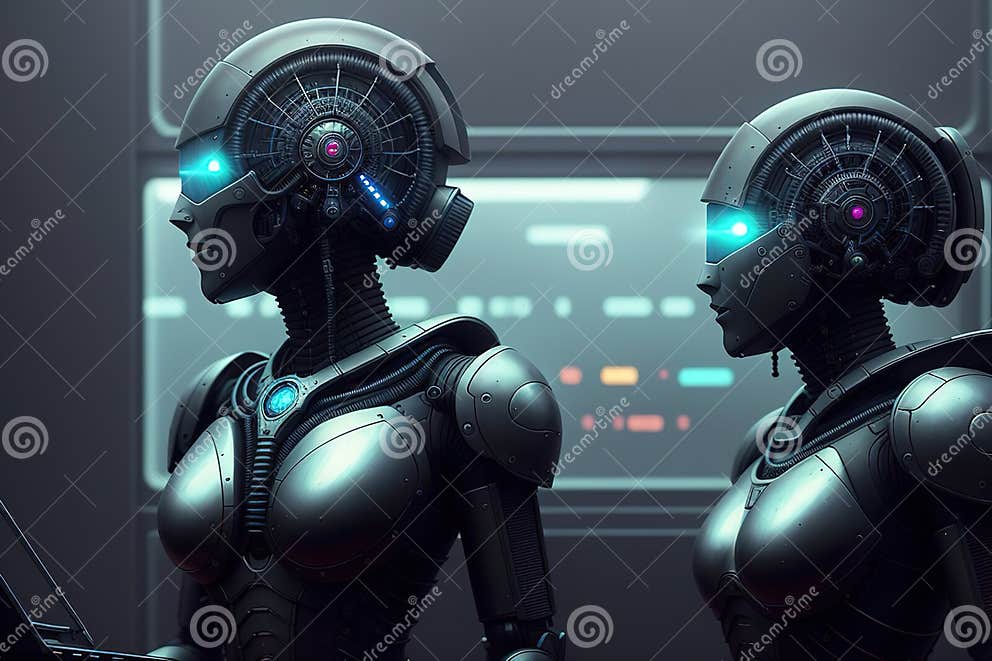 Robots. Artificial Intelligence. Illustration of Progress, Technology ...