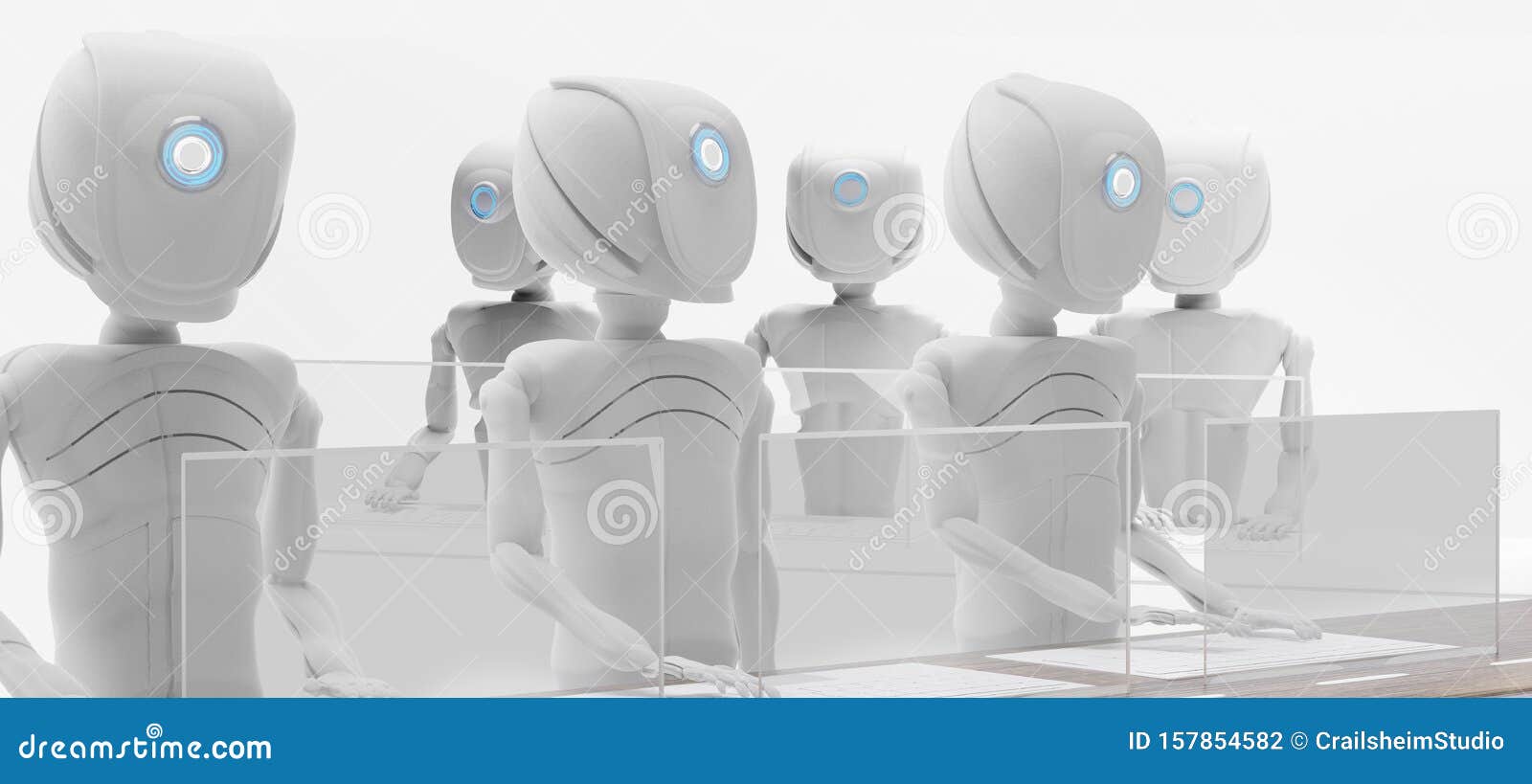 Robots Artificial Intelligence with Screen and Keyboard on Desk 3d ...