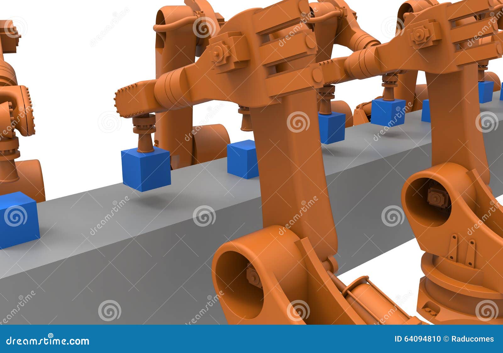 Robots on an assembly line stock illustration. Illustration of ...