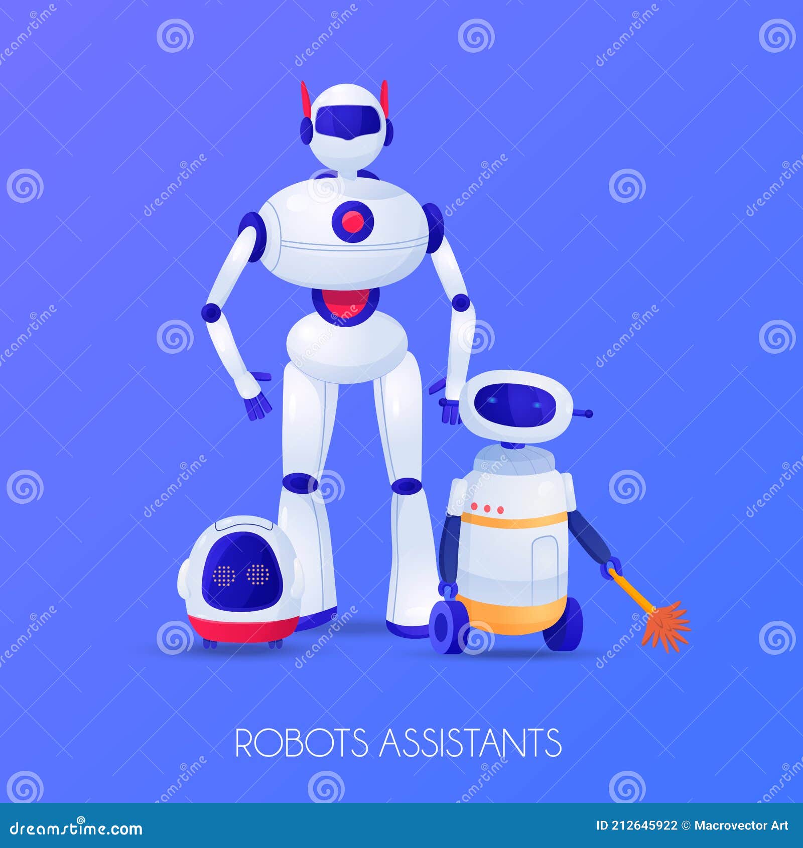Robots Assistants Helping People In Housework Duties Set, Artificial ...