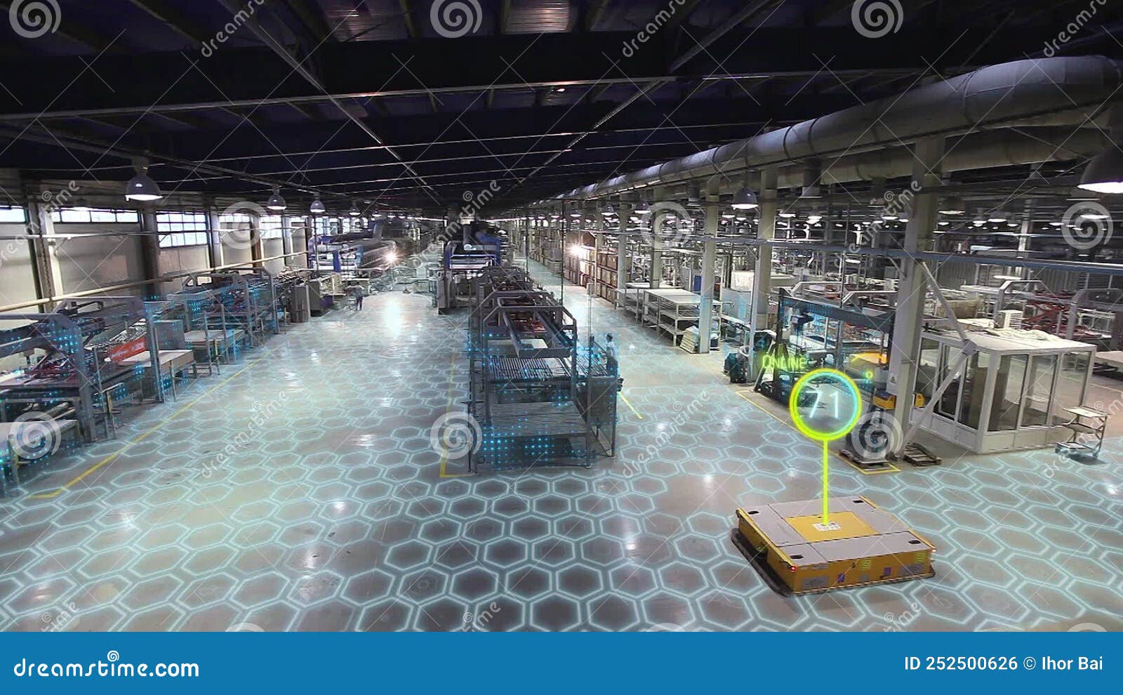 Robots in an Automated Factory.Automated Factory with Self-managed Robots. Visualization of ...
