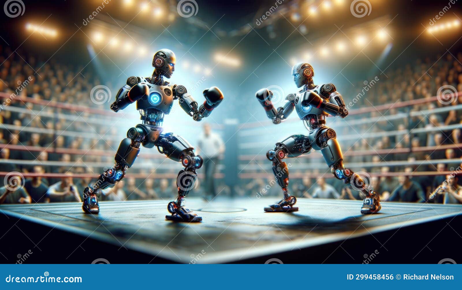 Robots Boxing in an Arena stock illustration. Illustration of ...