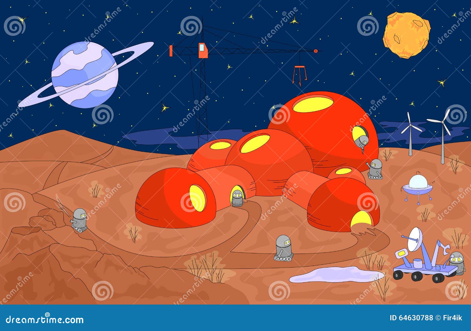 Robots Build a Futuristic Building on the Planet Stock Vector ...