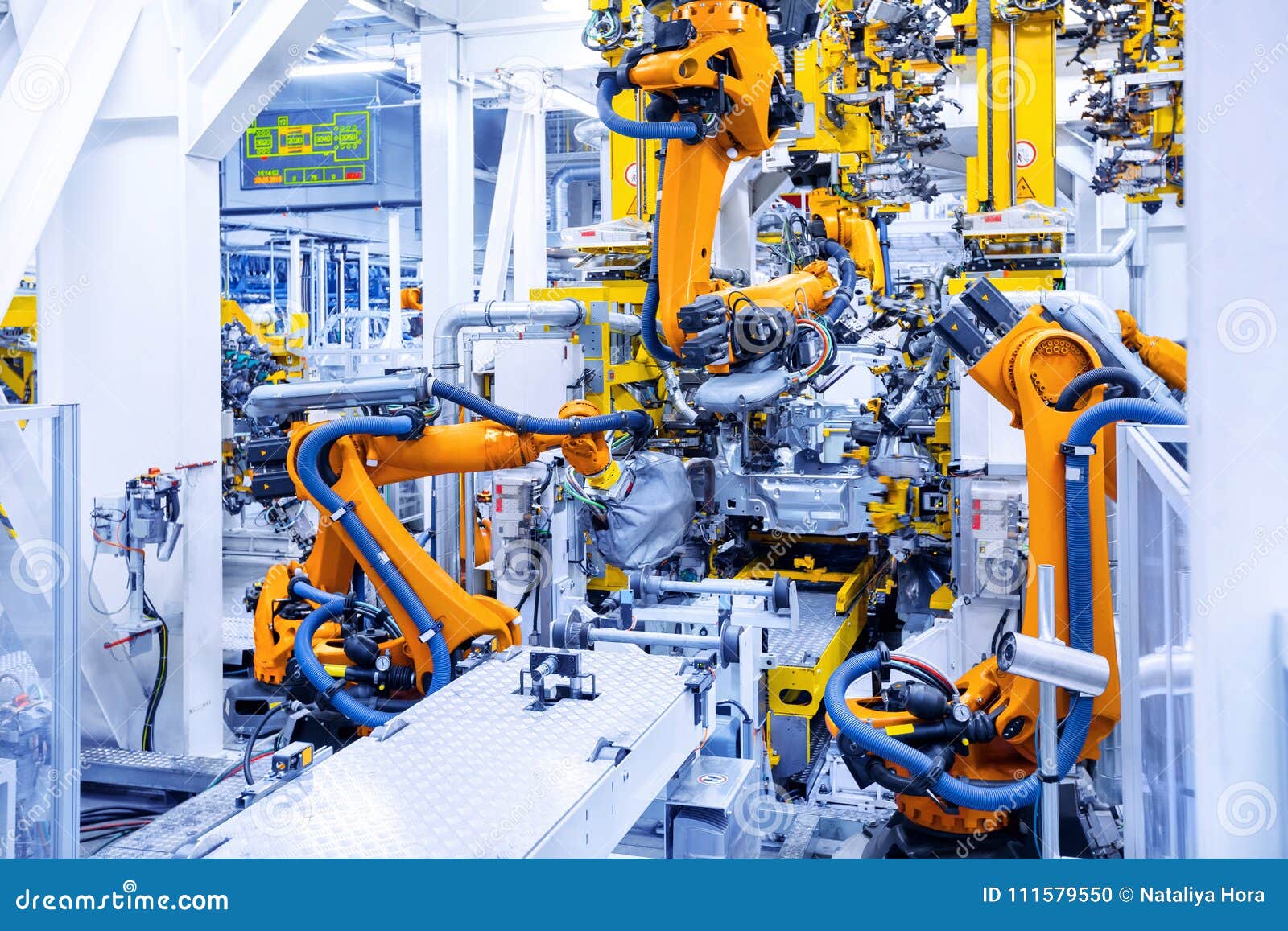 Robots in a car plant stock photo. Image of line, machine - 111579550