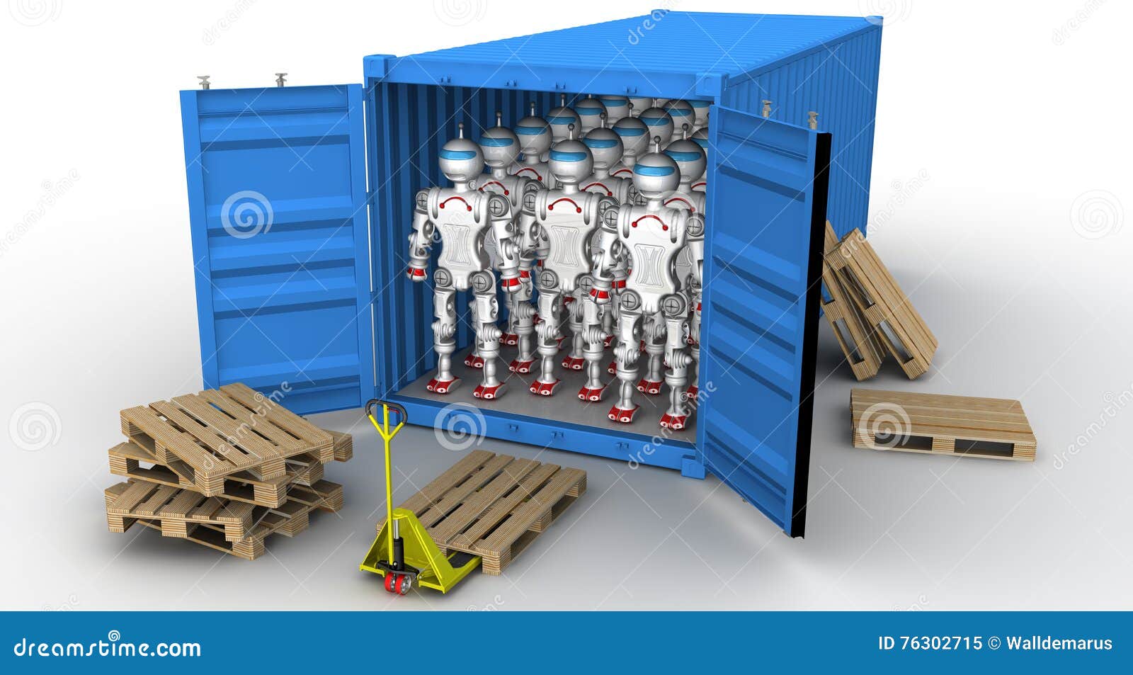 Robots in the Cargo Container Stock Illustration - Illustration of ...