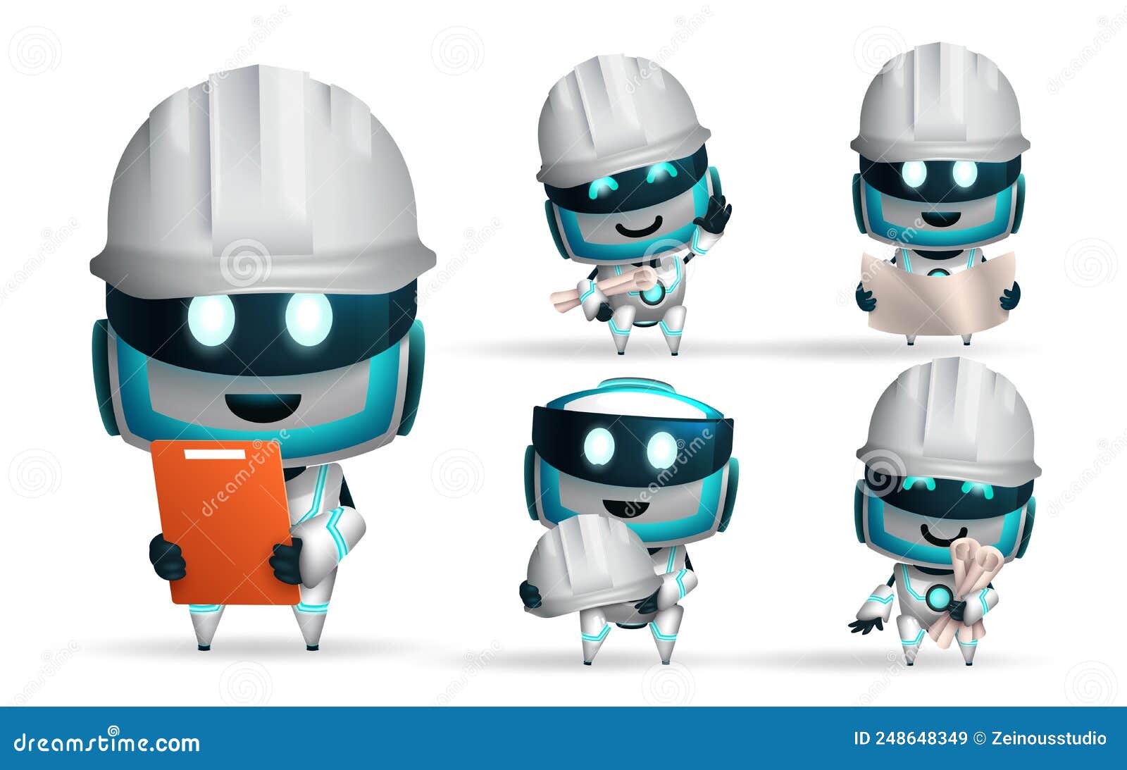 Robots Character Vector Set Design. Robotic Characters With Pose And Gestures Of Standing ...