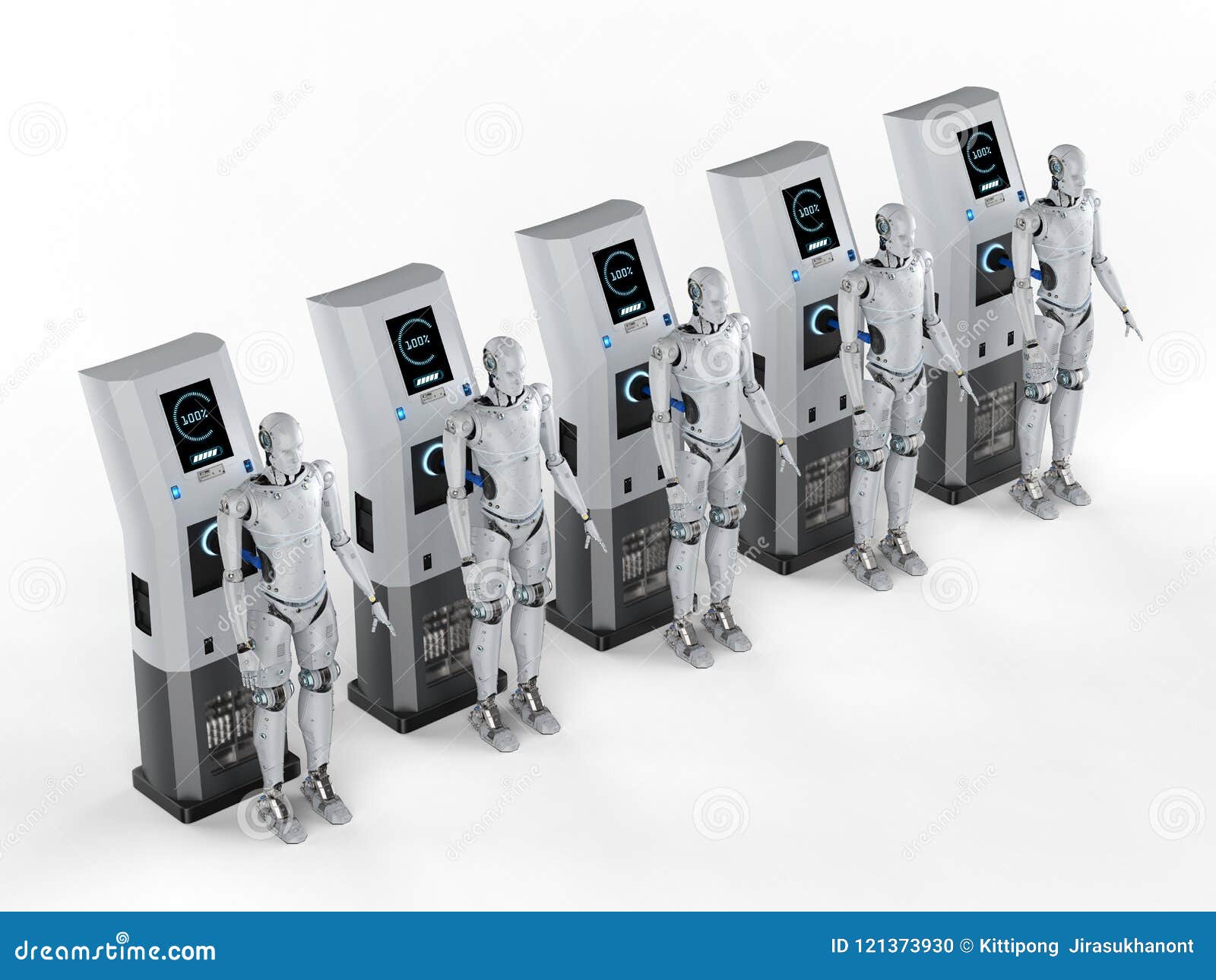 Robots charge at station stock illustration. Illustration of battery ...