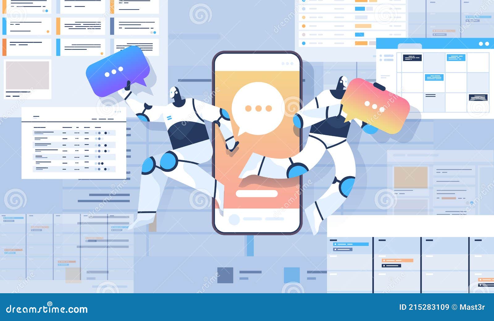 Robots with Chat Bubbles Using Online Mobile Chatting App Online ...