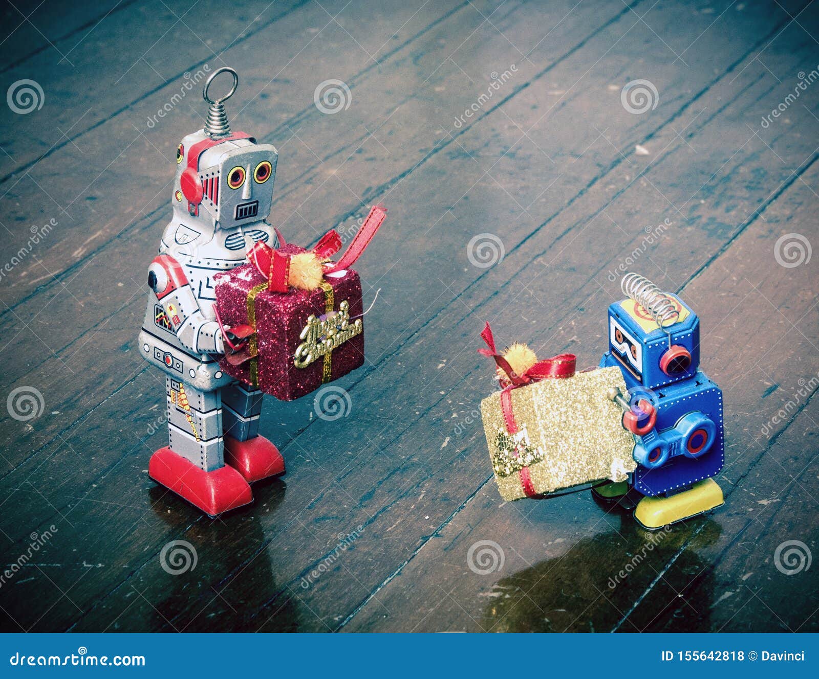 Robots at Christmas Giving Gifts Stock Photo - Image of decoration ...