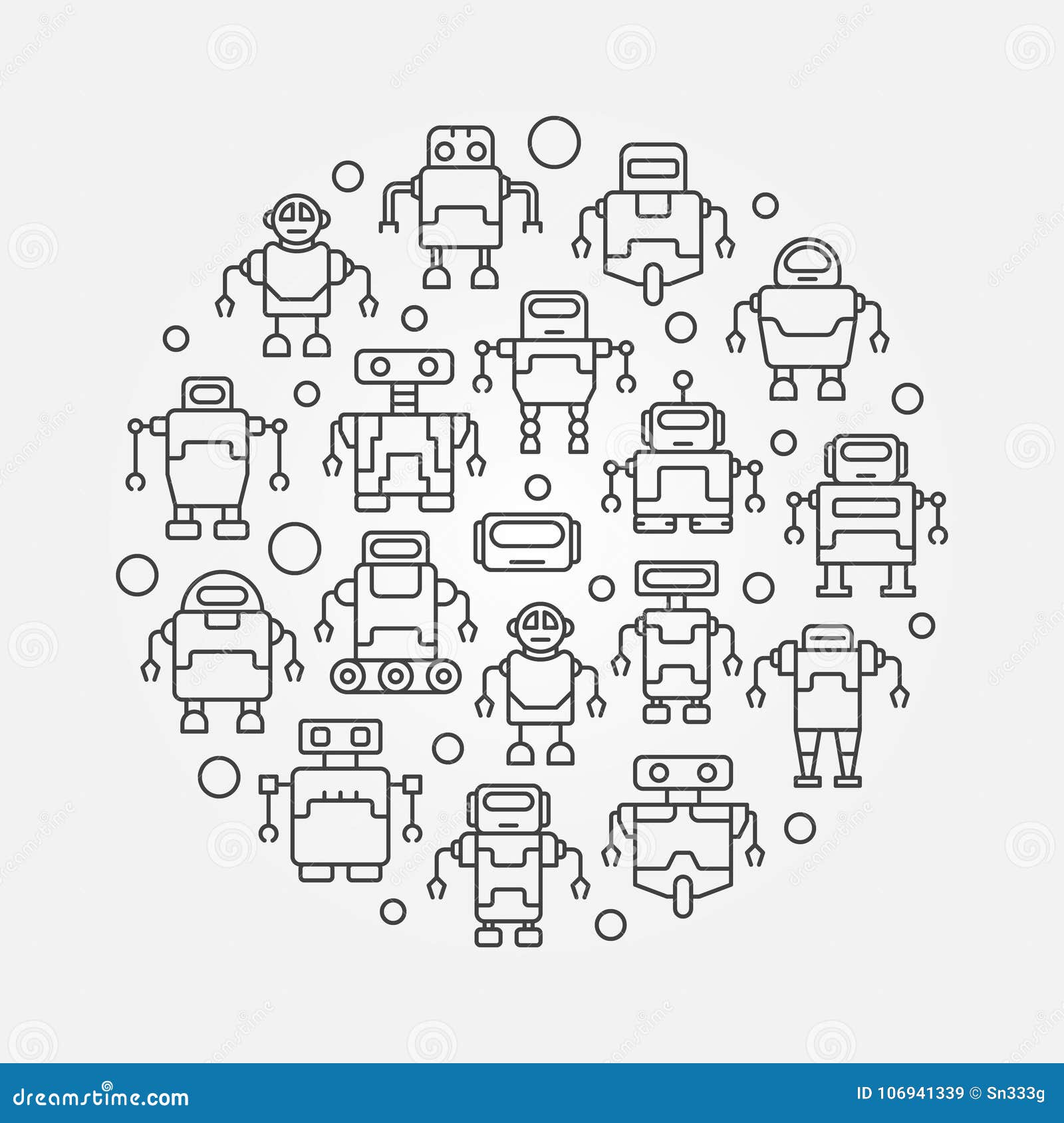 Robots Circular Illustration - Vector Round Symbol Made Stock Vector ...