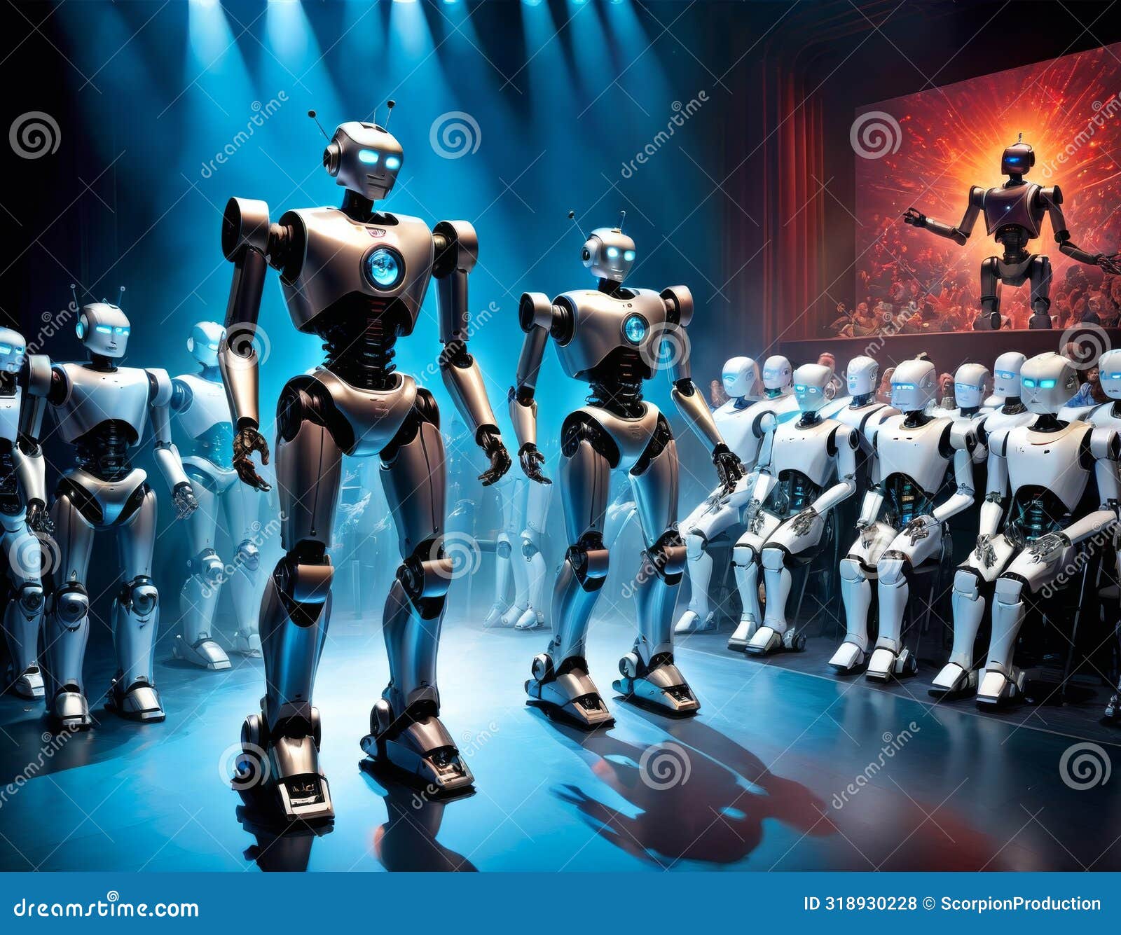 Robots Commanding Attention on Stage Stock Photo - Image of production ...