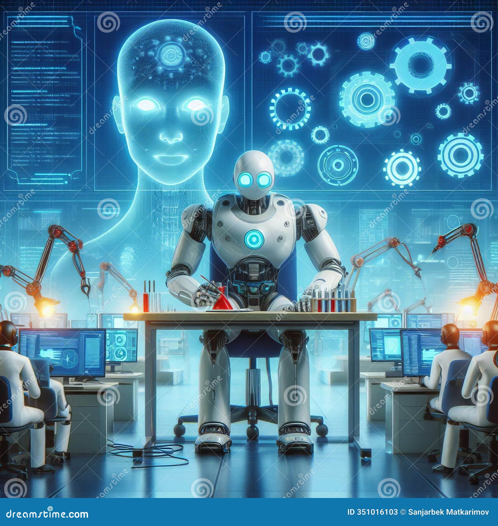 Robots Conduct Tests in Lab Environments Symbolizing Automated T Stock ...