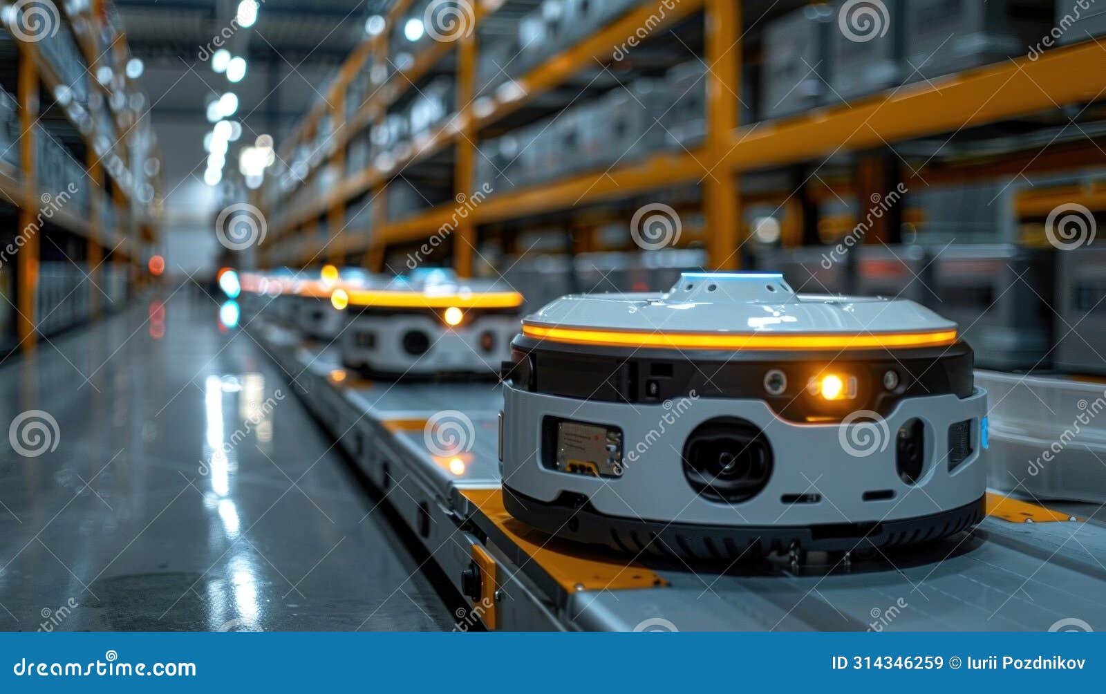 Robots on Conveyor Belt in Warehouse Moving Efficiently Stock Image ...