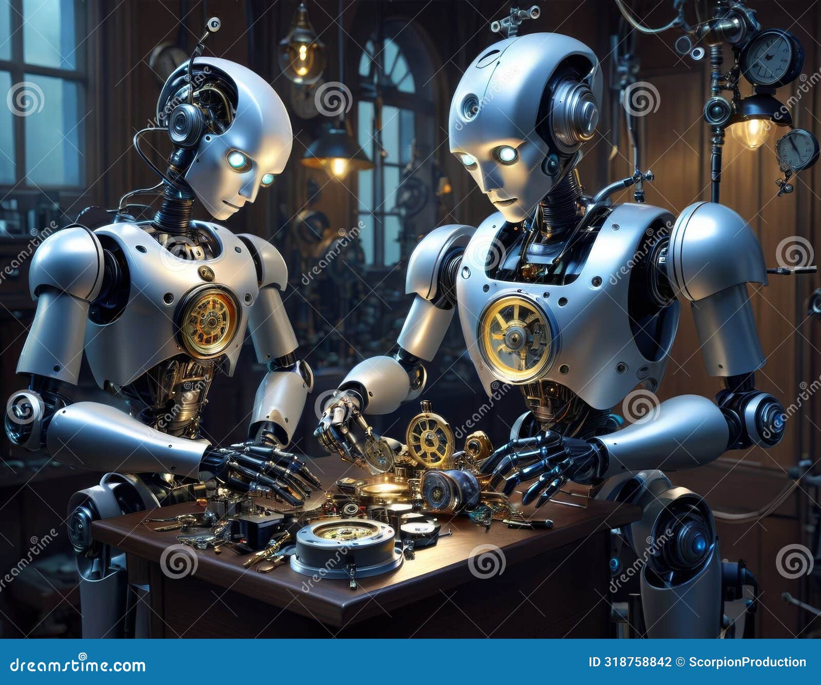 Robots Crafting Intricate Mechanics Stock Photo - Image of clockwork, steampunk: 318758842