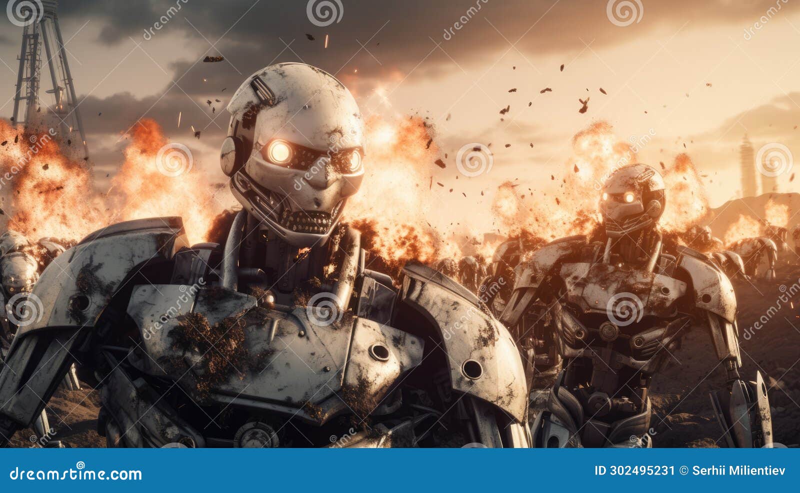 Robots Destroy the World Concept. World War. Destruction. Artificial ...