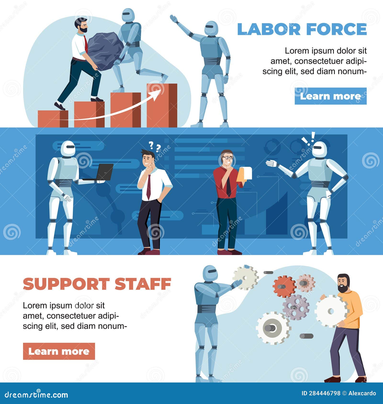 Robots Employee Working, Helping with Human. Robots Working in Office ...