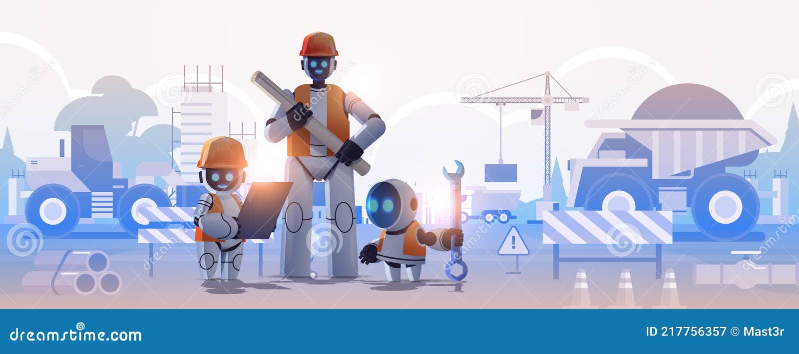 Robots Engineers Holding Construction Drawings Modern Robotic ...