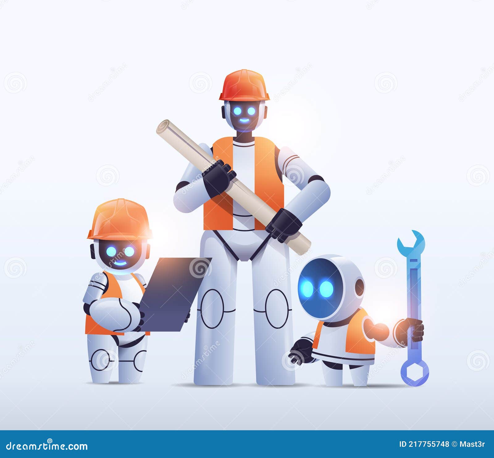 Robots Engineers Holding Construction Drawings Modern Robotic ...