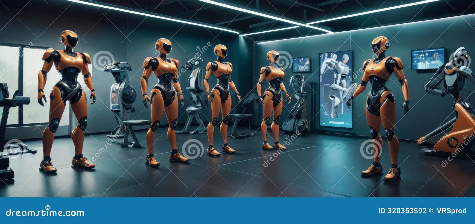 Robots Exercising in Modern Gym Stock Photo - Image of robots, teamwork ...