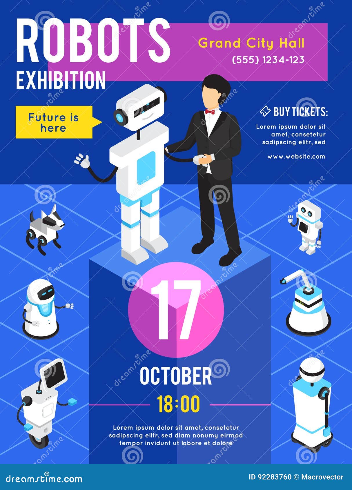 Robots Exhibition Isometric Poster Stock Vector - Illustration of ...