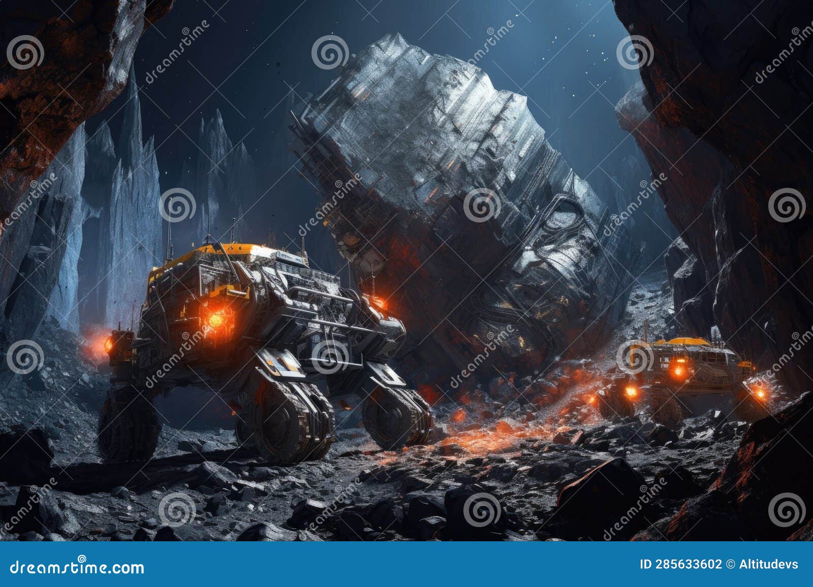 Robots Extracting Minerals from Asteroid Surface Stock Photo - Image of ...