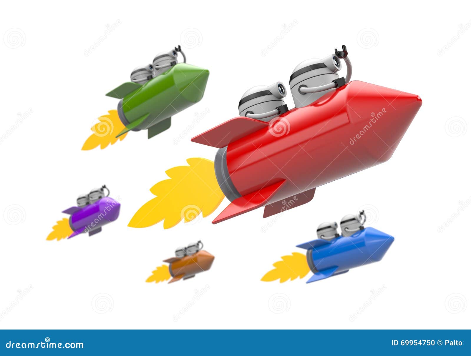 Robots Flying on the Rocket. Challenge Metaphor Stock Illustration ...
