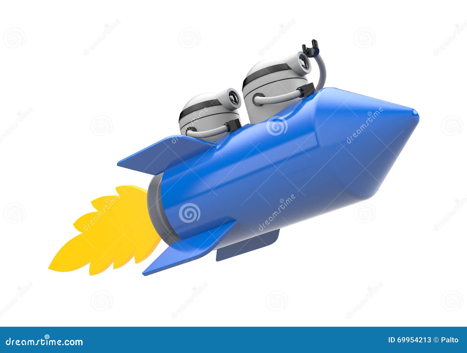 Robots Flying on the Rocket Stock Illustration - Illustration of cyber ...