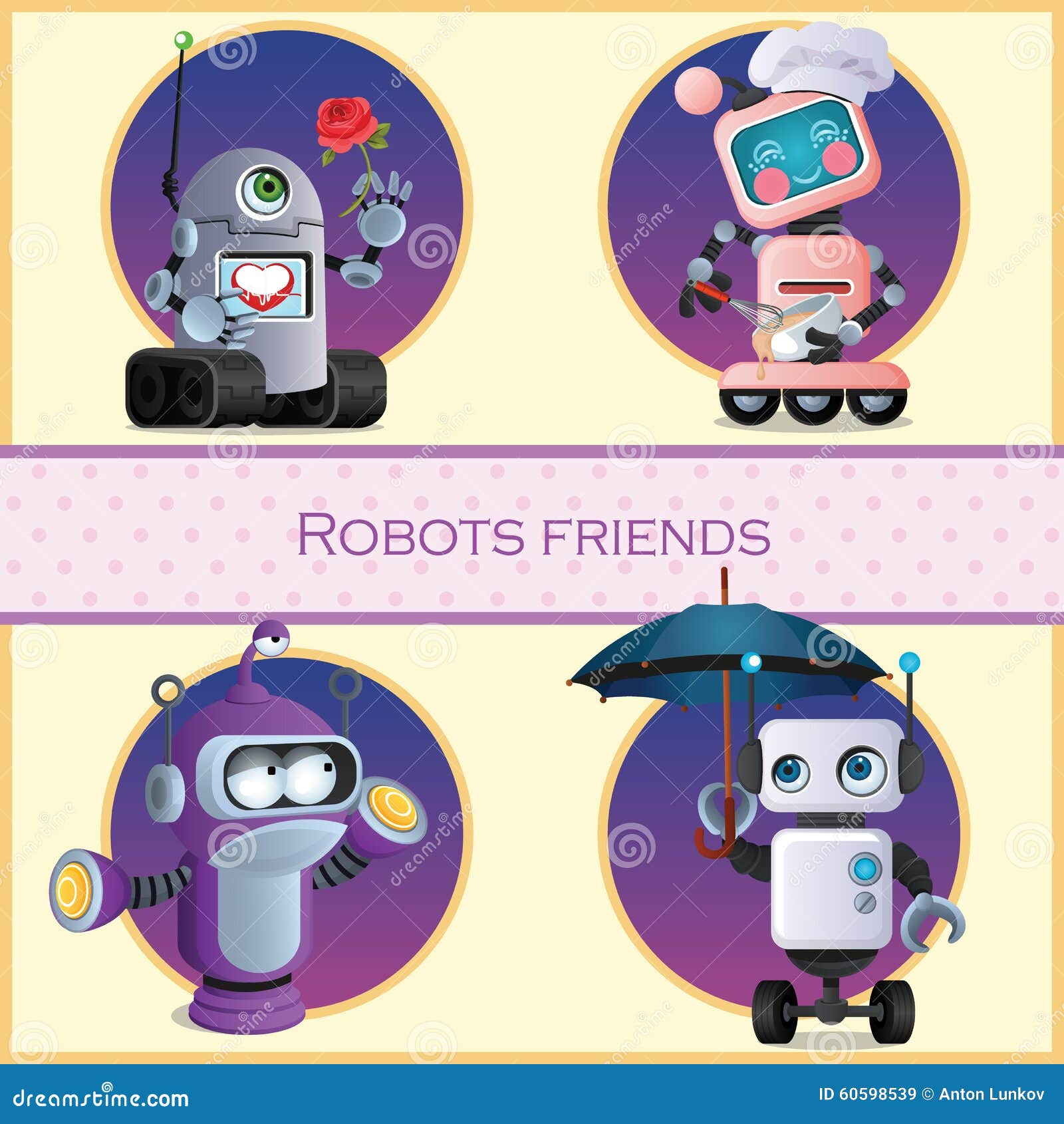 Robots Friend, Four Cartoon Character Stock Vector - Illustration of ...