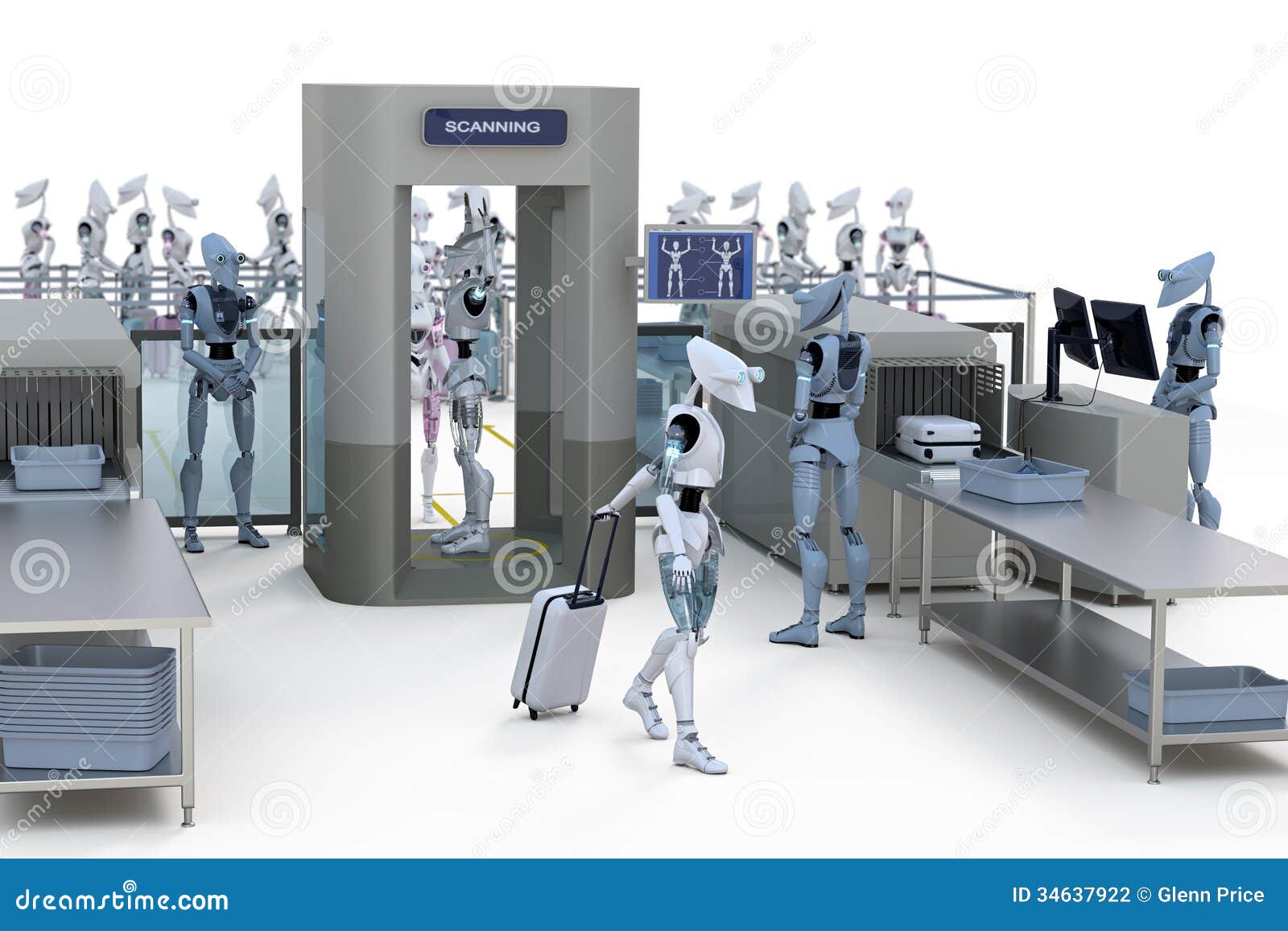Robots Going through Security Stock Illustration - Illustration of ...