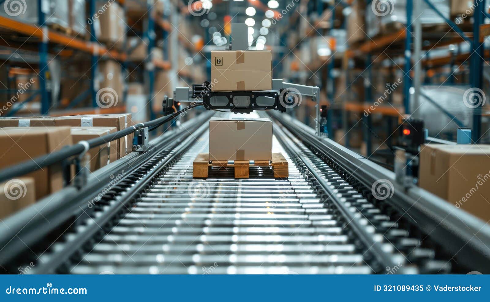 Robots Handling Packages on Conveyor Belt Stock Illustration ...