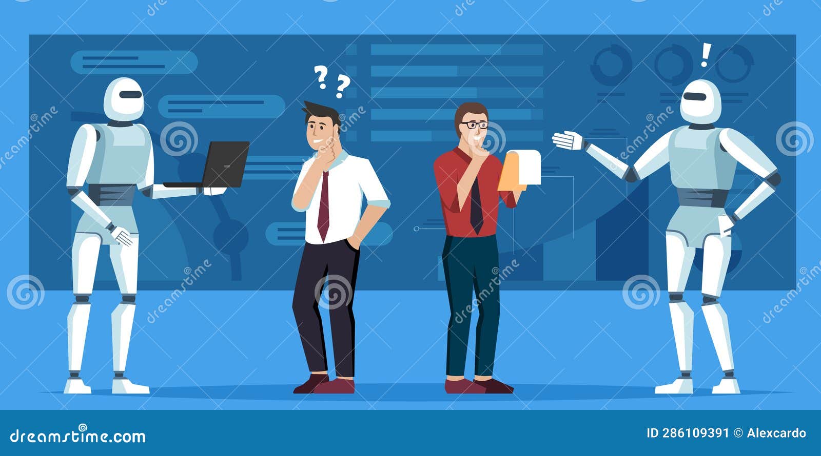 Robots With Humans Background. Robots Helping Humans In Office ...