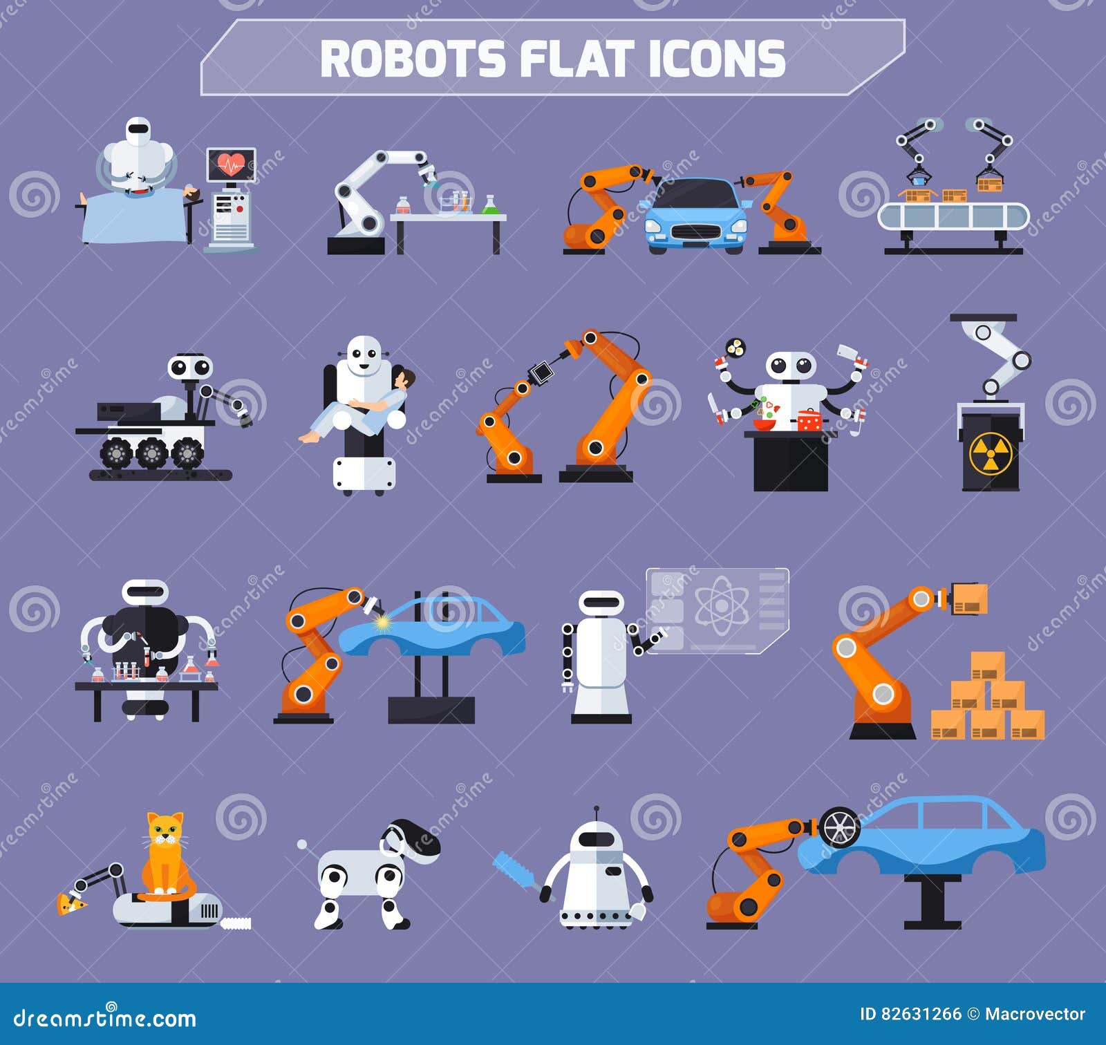 Robots Icons Set stock vector. Illustration of loading - 82631266