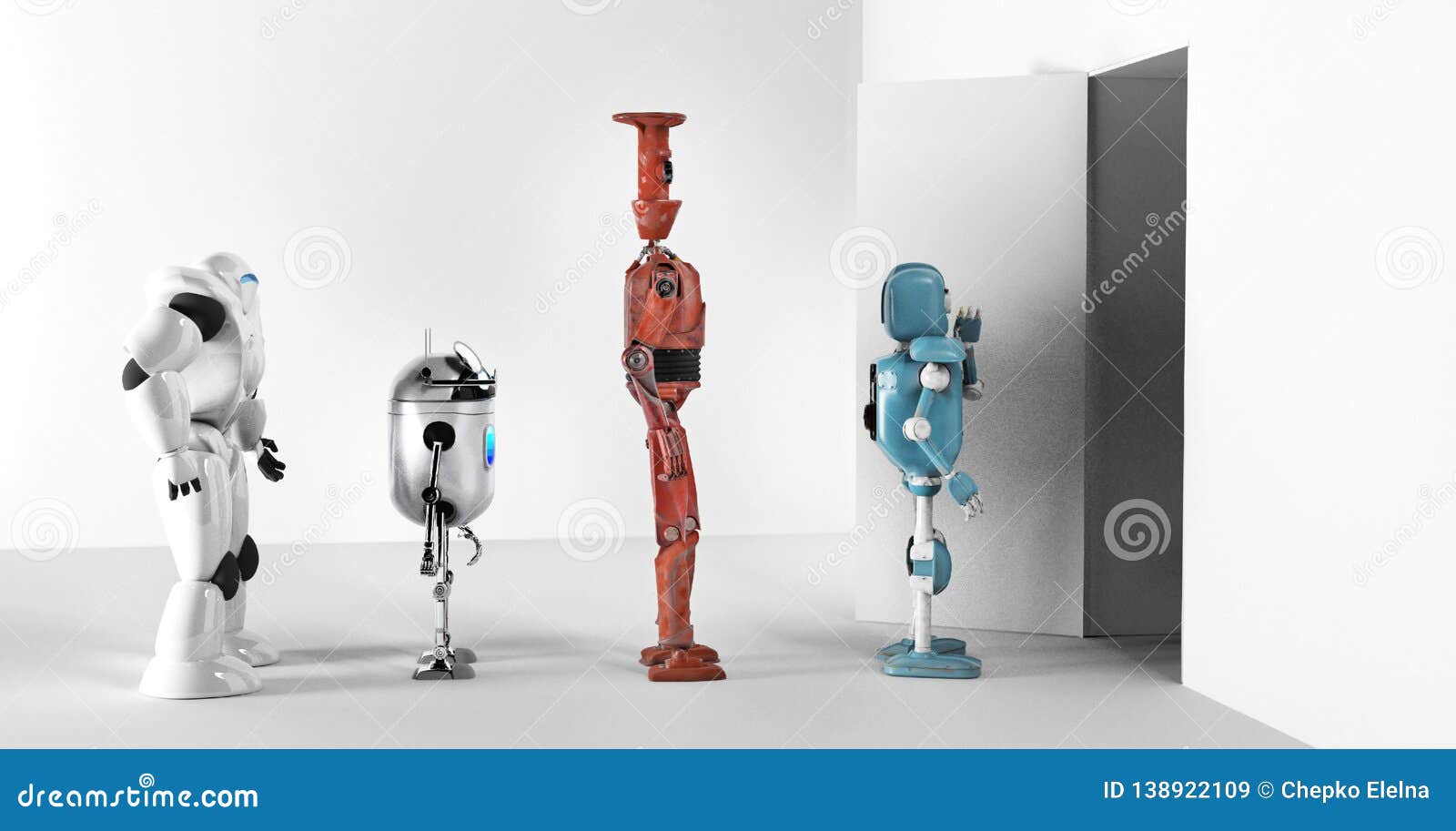Robots in line.3d render stock illustration. Illustration of cyborg ...