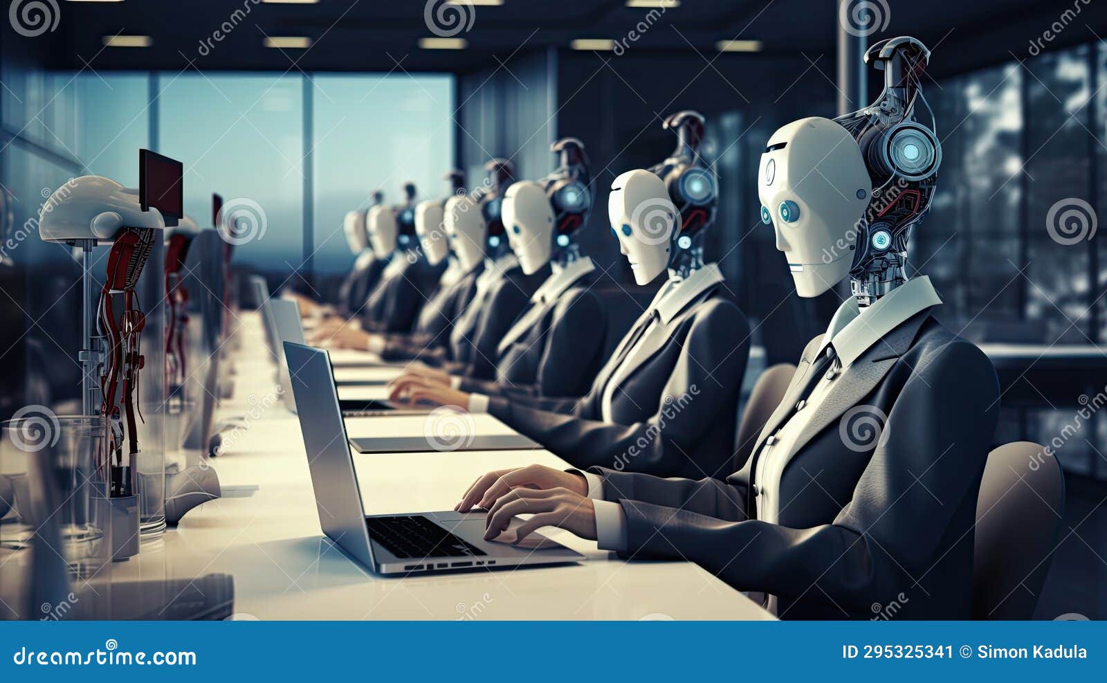 Robots in the Line Working in the Office on the PC Stock Image - Image ...
