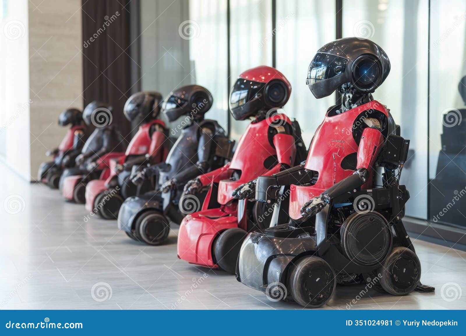 Robots Lined Up in a Modern Interior Space Ready for Tasks and ...