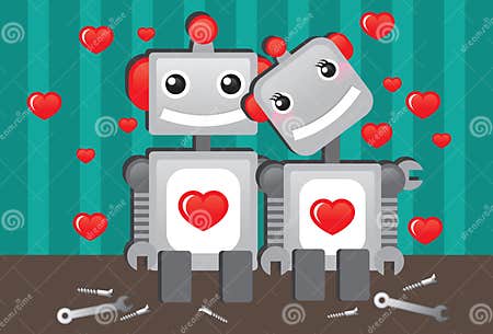 Robots in Love stock vector. Illustration of heart, nuts - 18668779