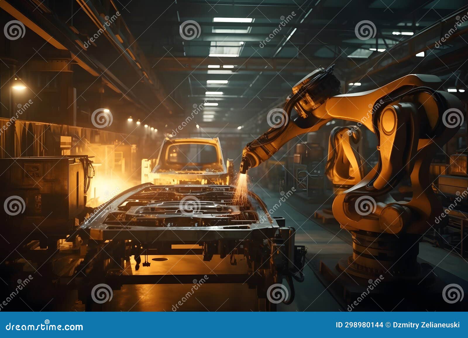 Robots Make Cars on a Production Belt. Generative AI Stock Illustration ...