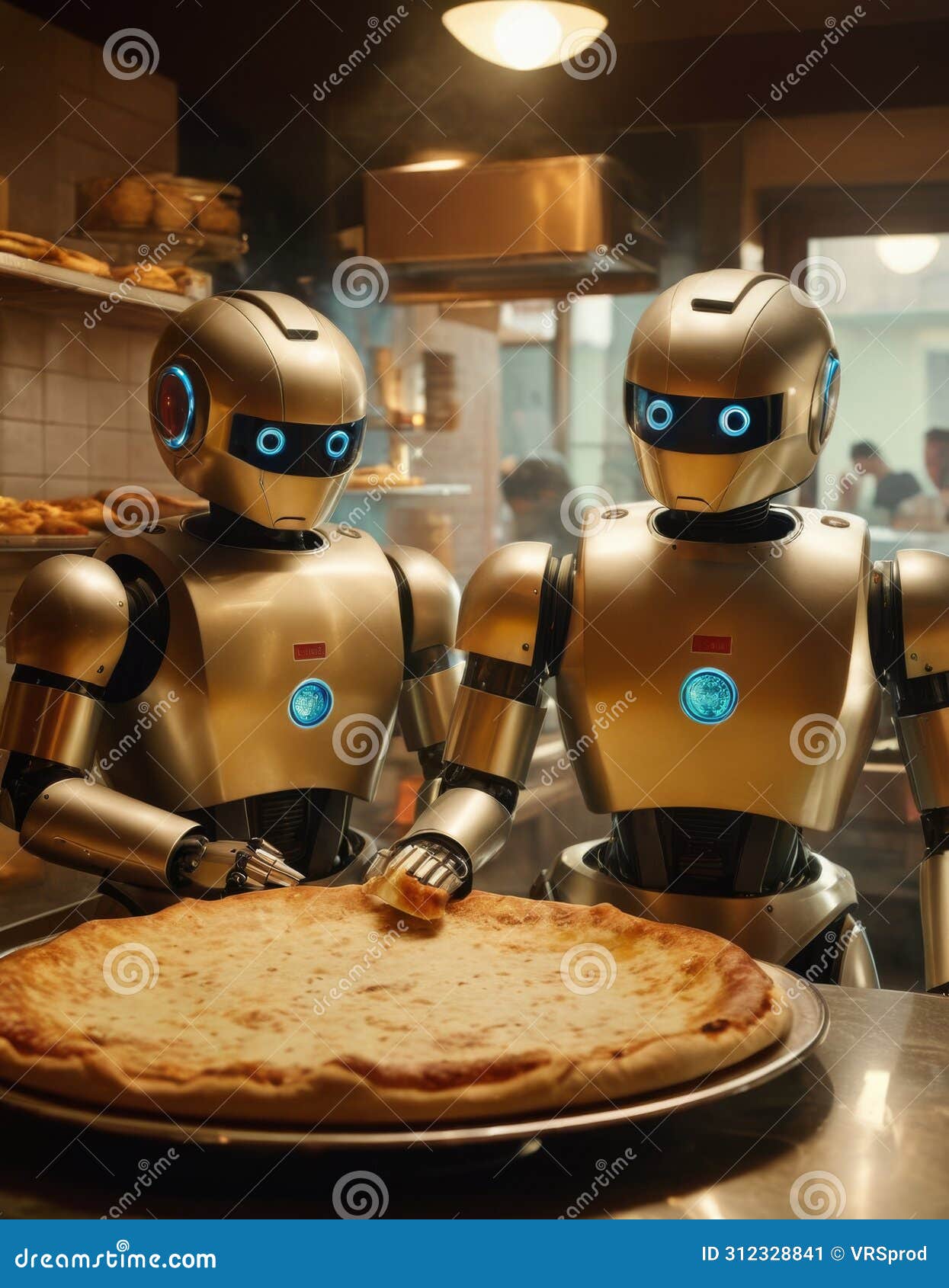 Robots Making Pizza in a Kitchen Stock Illustration - Illustration of ...