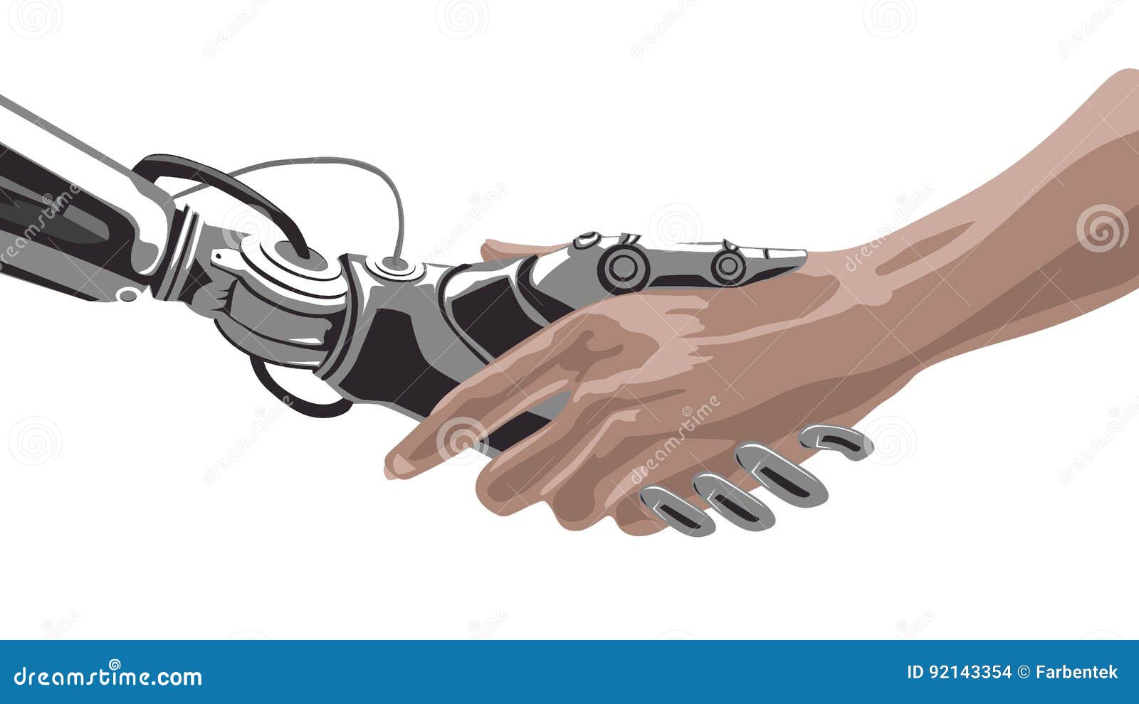 Robots Mechanical Hand Shaking a Humans Hand. Stock Illustration ...