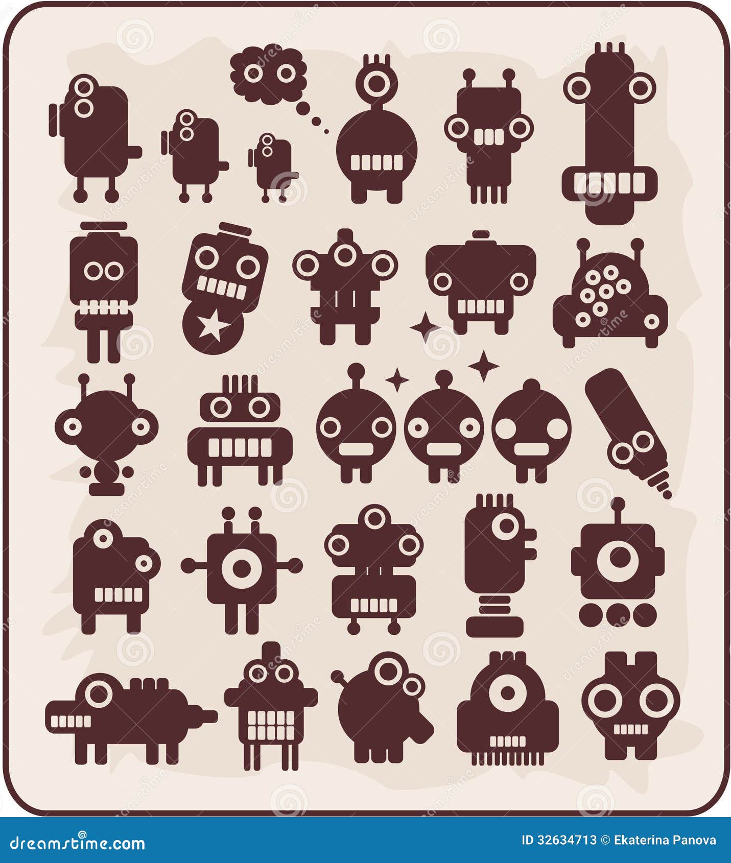 Robots And Monsters In One Set. Cartoon Characters. Ink Drawing ...