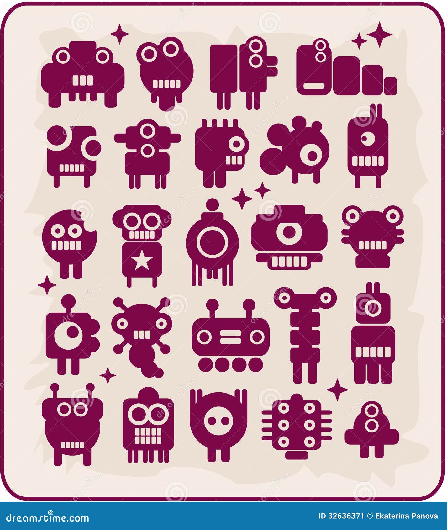 Robots And Monsters In One Set. Cartoon Characters. Ink Drawing ...