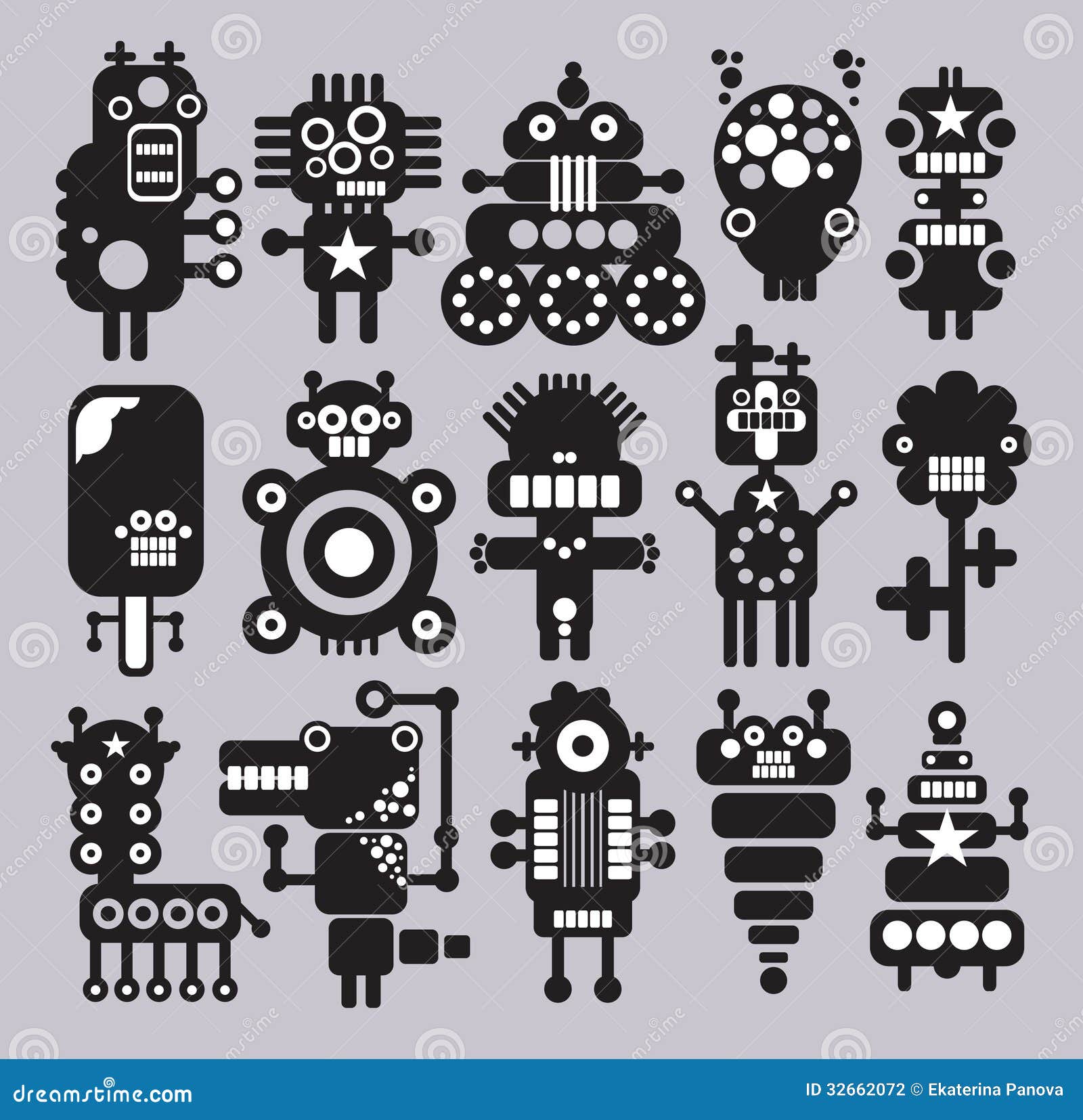 Robots And Monsters In One Set. Cartoon Characters. Ink Drawing ...