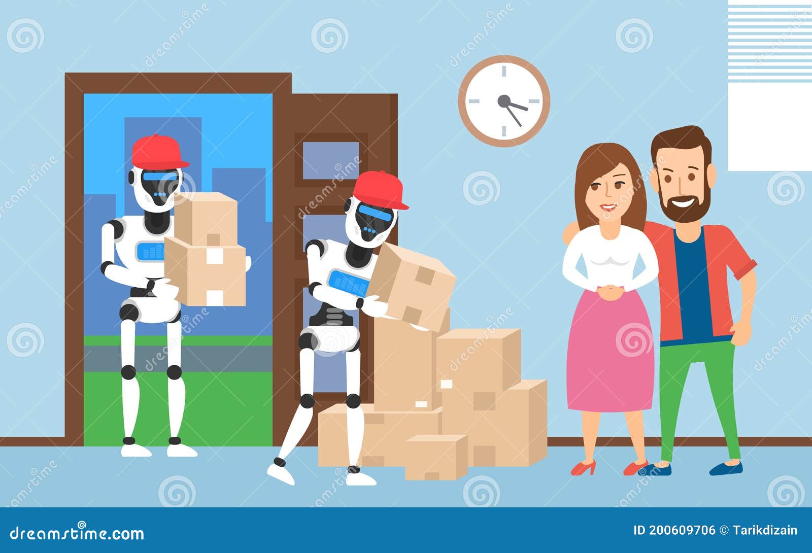 Movers Two Man Carrying We Are Moving Signboard Vector Illustration ...