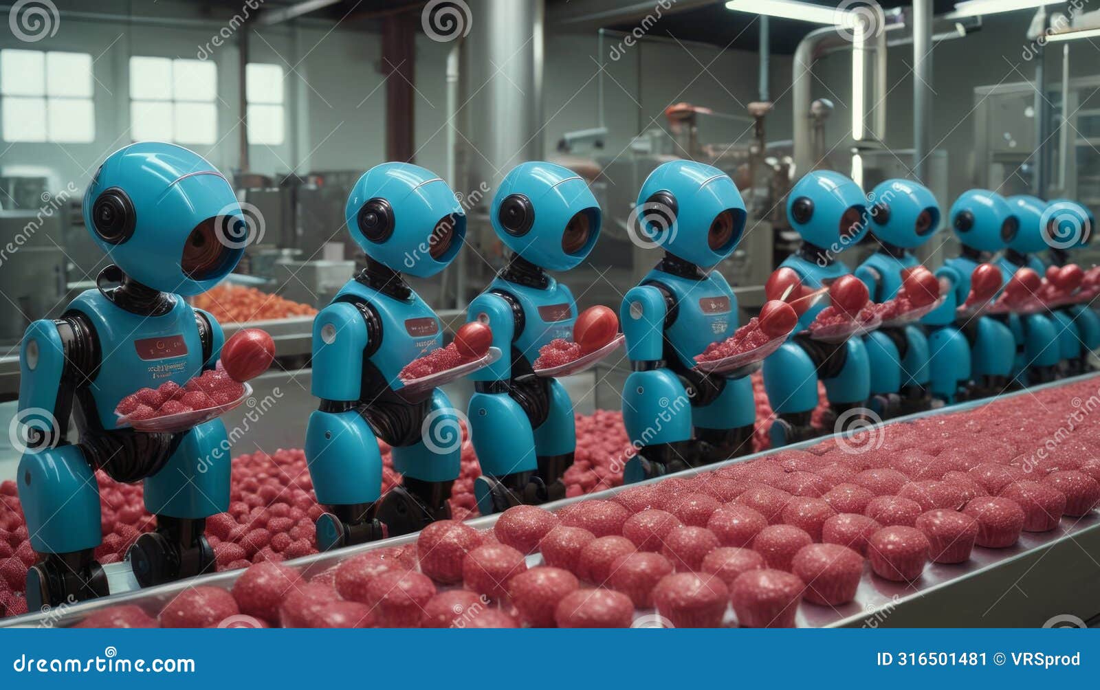 Robots Packaging Meatballs in Food Processing Plant Stock Image - Image ...