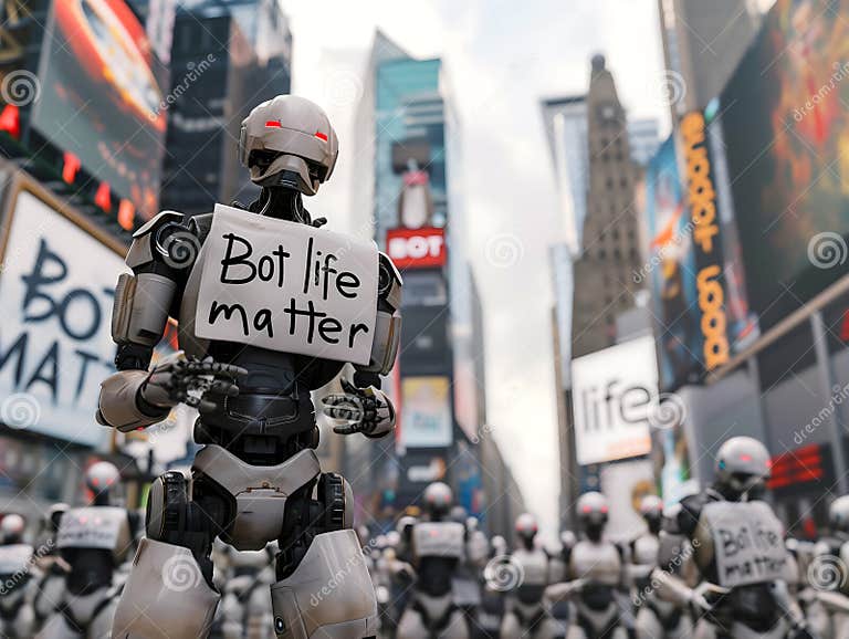 Robots Protesting in the Streets, Ai Life Matter, Artificial ...