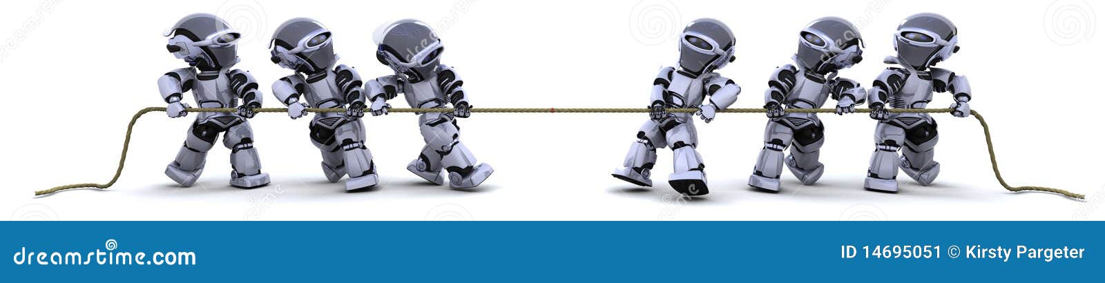 Robots pulling on a rope stock illustration. Illustration of ...