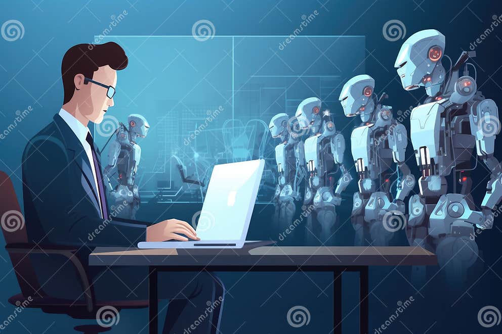Robots Replace People Work. Job Interview. Stock Photo - Image of ...