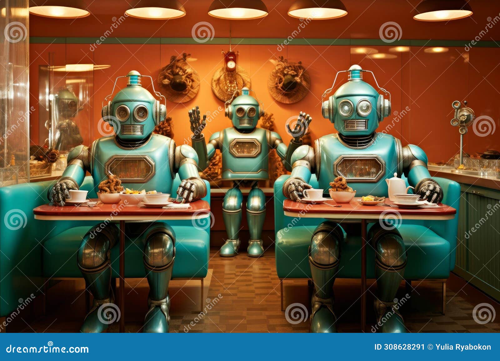 Robots Restaurant Serving. Generate Ai Stock Image - Image of cyber ...